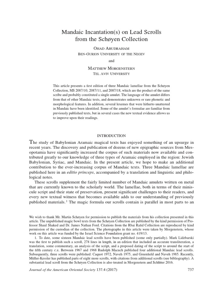 Mandaic Incantation S On Lead Scrolls From The Scholyen Collection ...