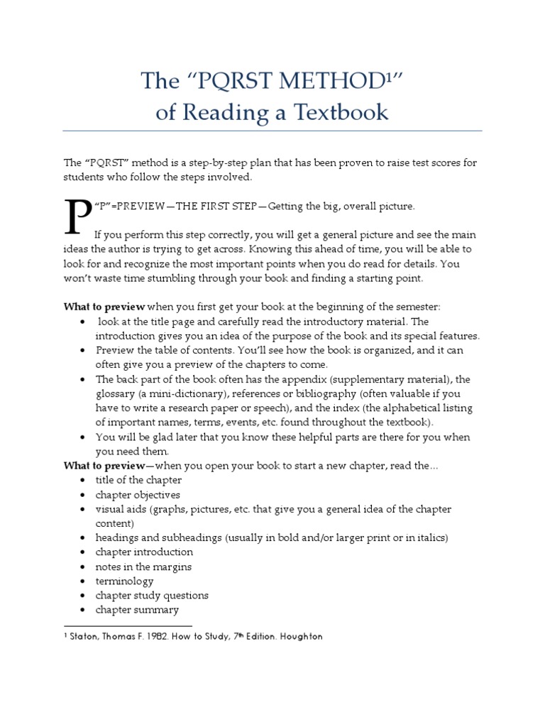 PQRST | PDF | Memory | Reading Comprehension