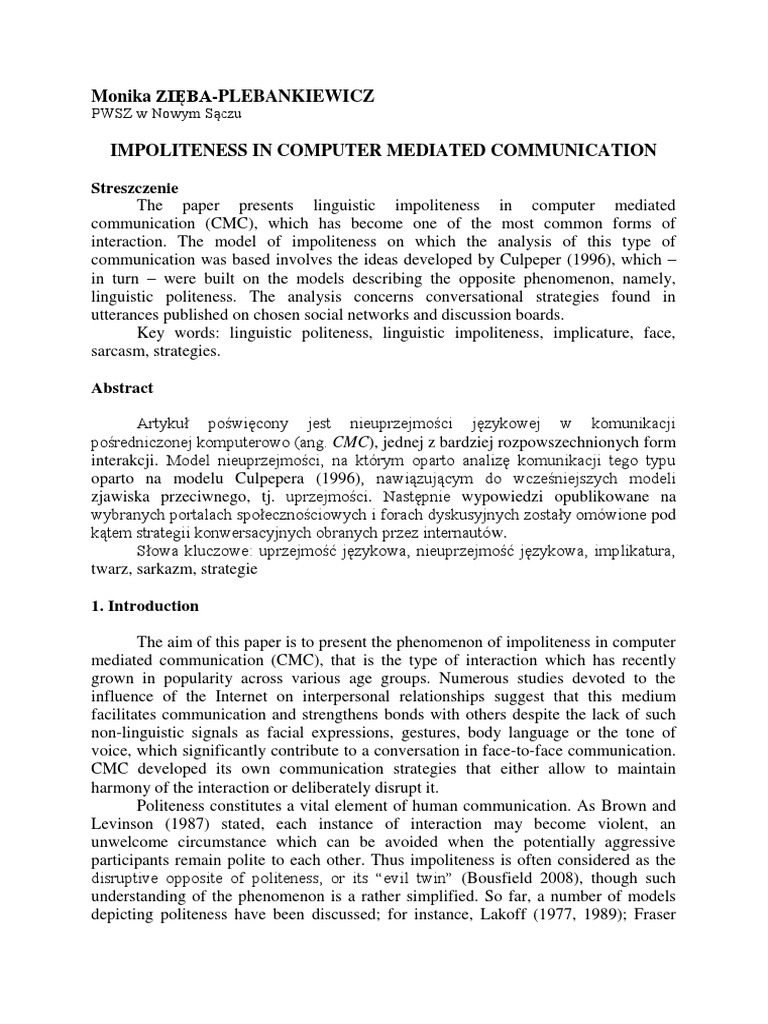 Impoliteness in Computer-Mediated Communication | PDF | Communication ...