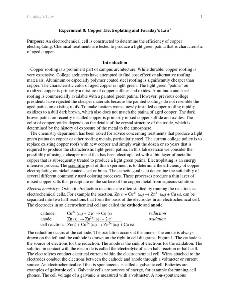 CH 142 Exp 8 Electroplating | PDF | Electrochemistry | Redox