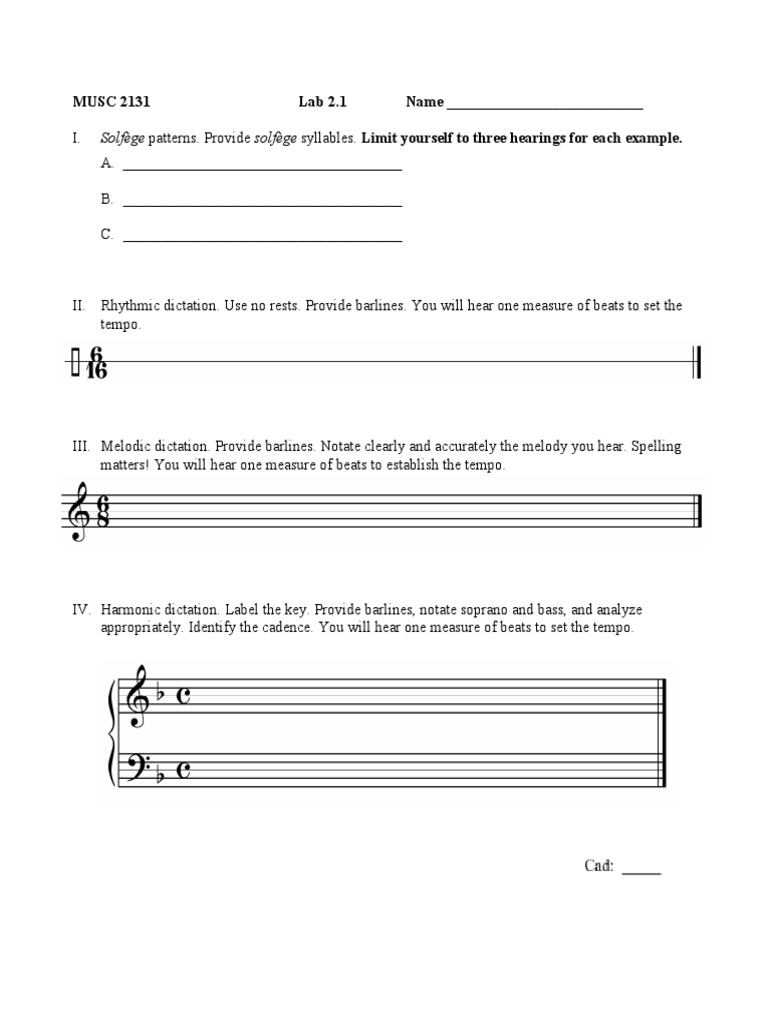 Solfège and Dictation Lab Exercises | PDF