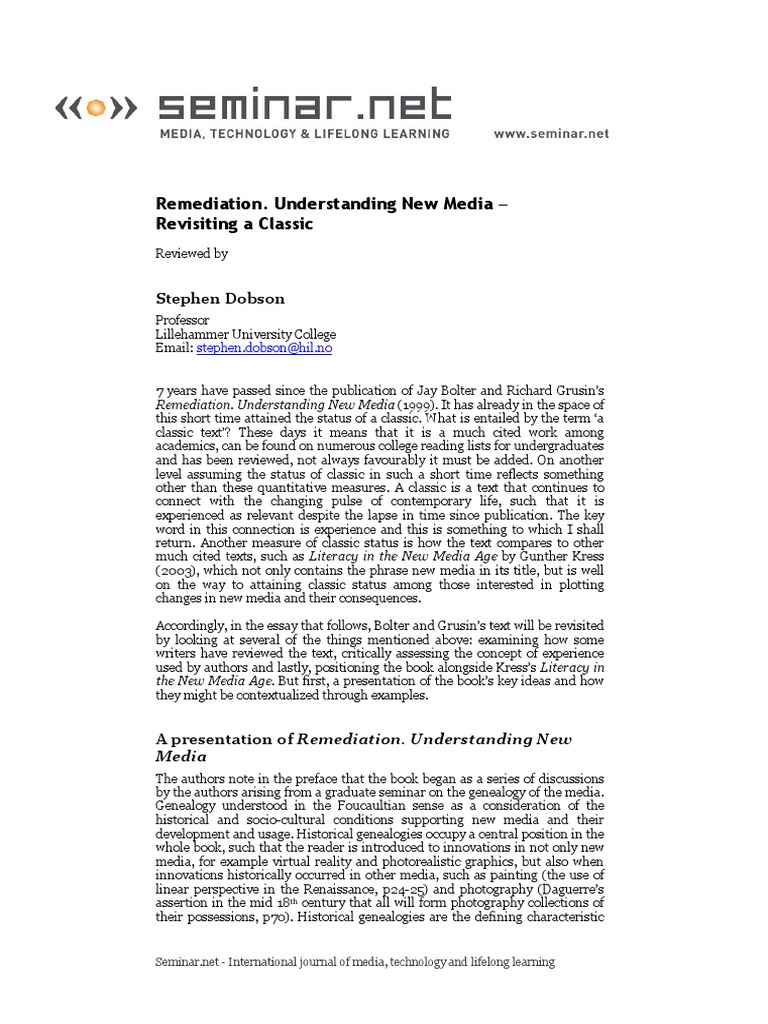 Understanding Hypermediacy in Remediation | PDF | Self | Television