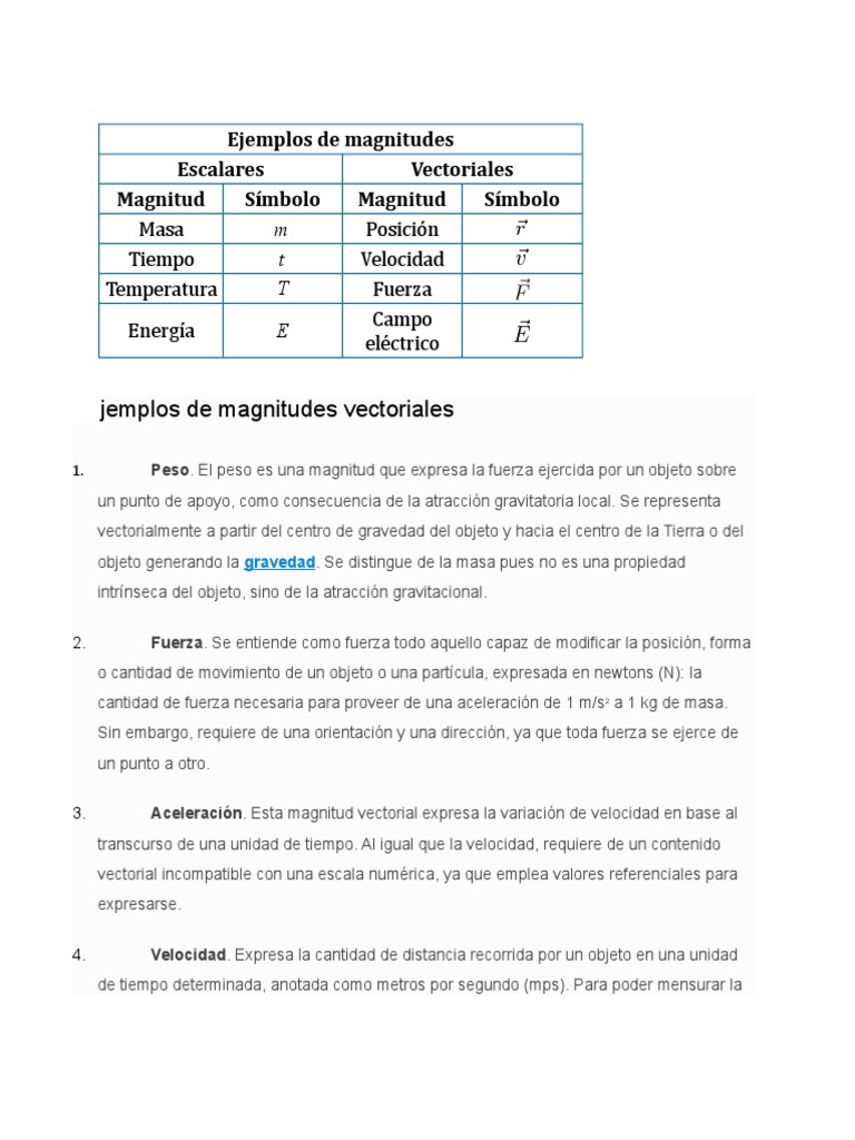 Ejemplos de Magnitudes | PDF | Vector Euclidiano | Velocidad