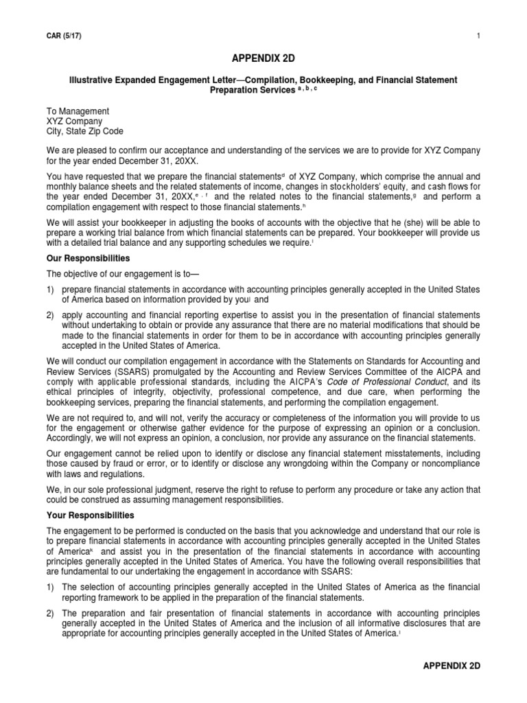 Compilation Engagement Letter Example | PDF | Financial Statement ...