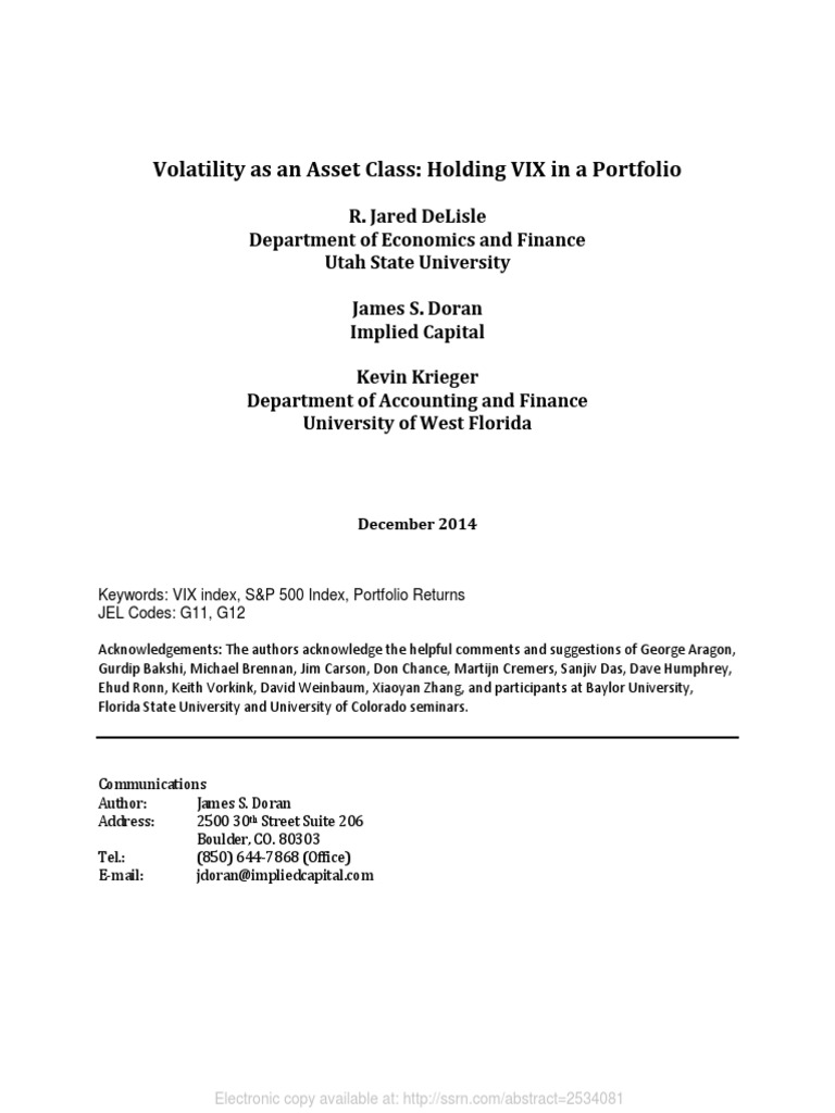 Volatility As An Asset Class PDF | PDF | Vix | Option (Finance)
