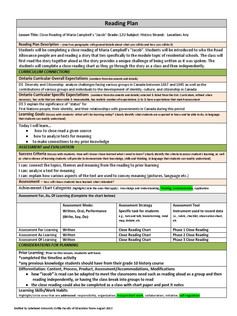 Jacob Reading Plan | PDF | Educational Assessment | Curriculum