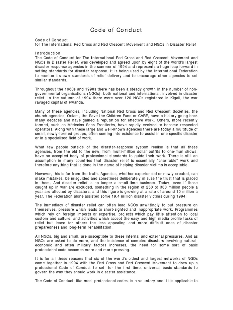 Code of Conduct For RCRC and NGOs | PDF | Humanitarian Aid | Non ...