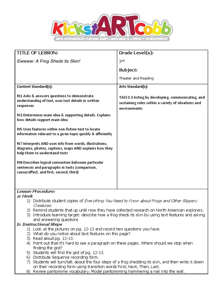 Frog Shedding Its Skin Pantomime Lesson | PDF | Question | Reading ...