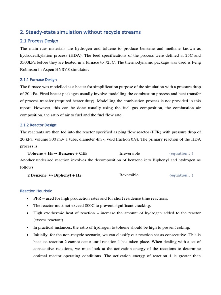 Hydrodealkylation Process (HDA) | PDF | Chemical Reactor | Distillation