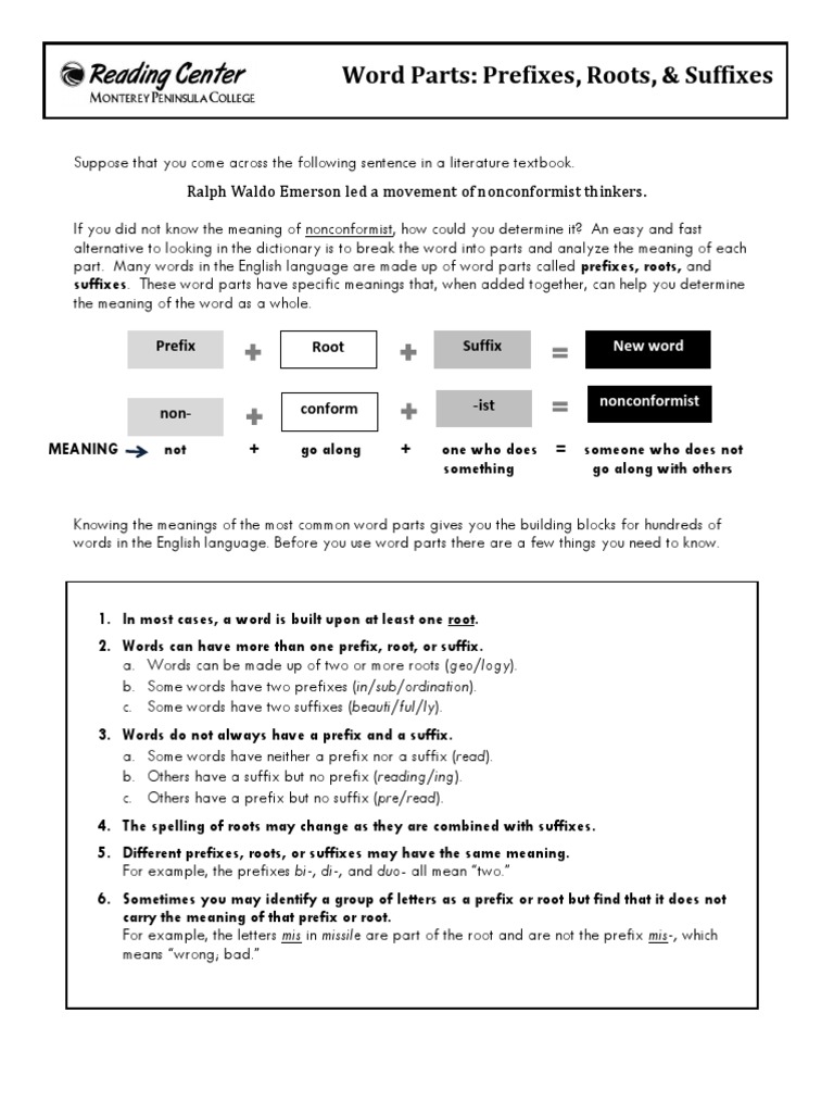 Word Parts: Prefixes, Roots, & Suffixes | Download Free PDF | Word ...