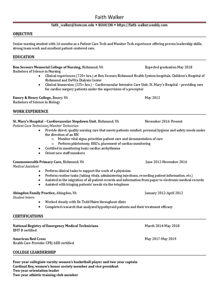 Faith Senior Resume 18 | PDF | Nursing | Hospital
