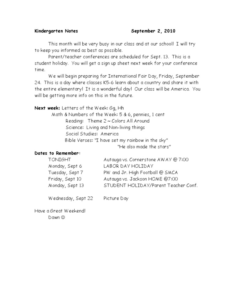 September Kindergarten Class Updates | PDF | Sports & Recreation ...
