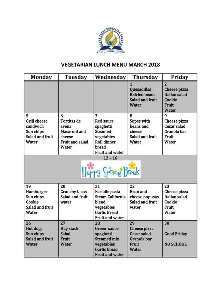 Lunch Menu March 2018 | PDF | Lunch | North American Cuisine
