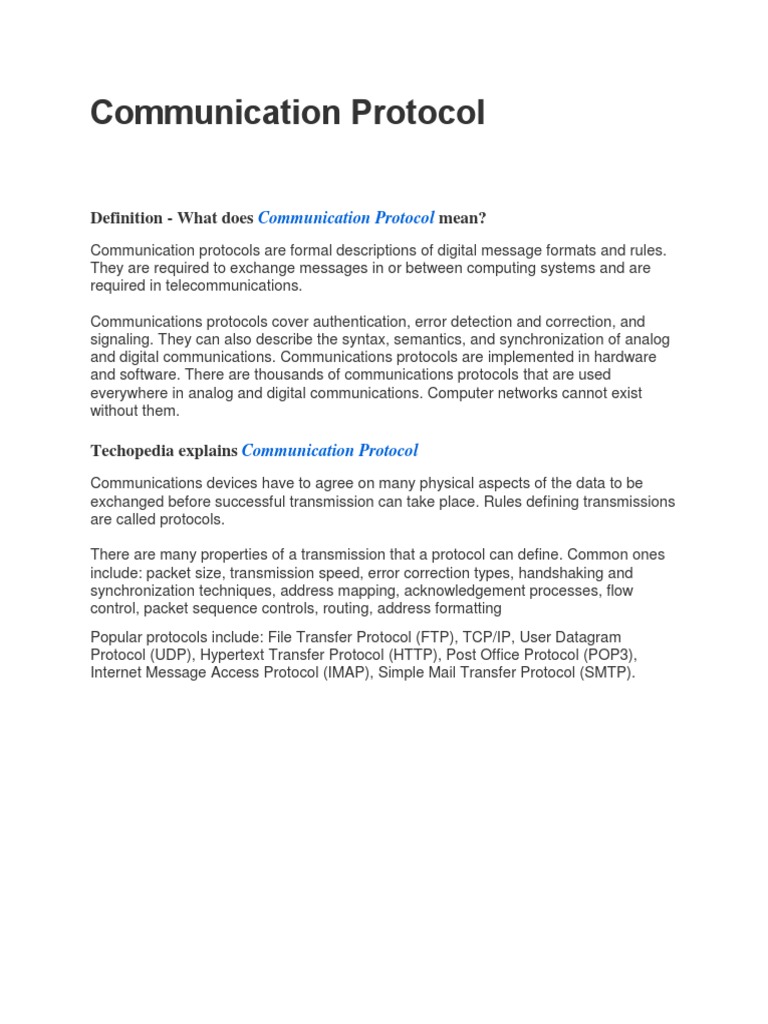 Communication Protocol: Definition - What Does Mean? | PDF