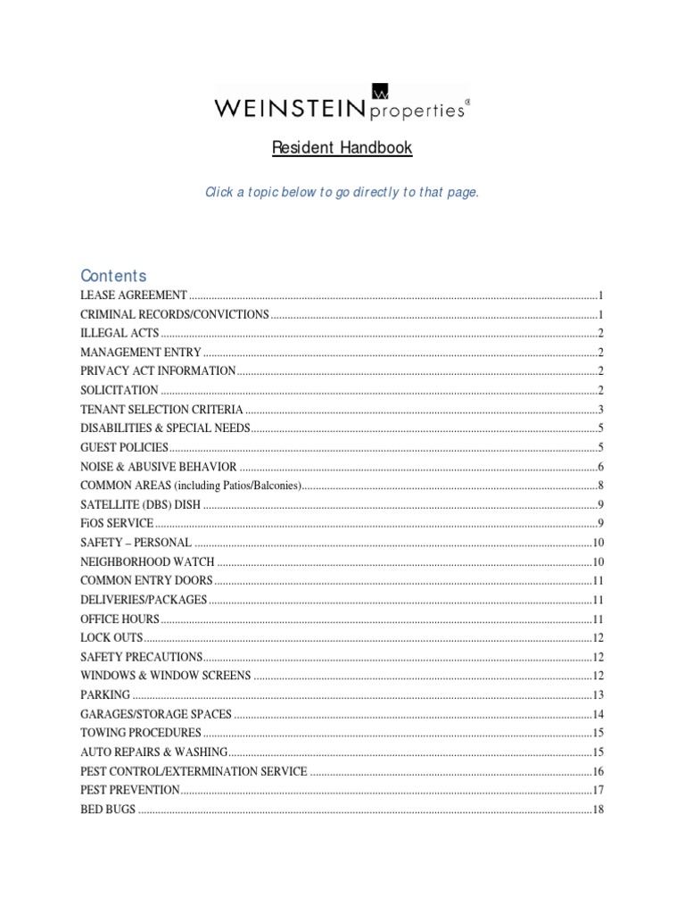 Resident Handbook: Click A Topic Below To Go Directly To That Page ...