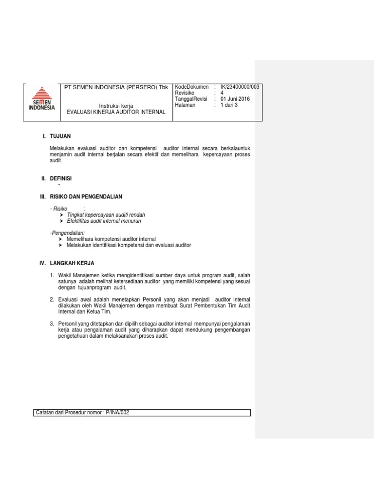 Evaluasi Auditor Internal | PDF