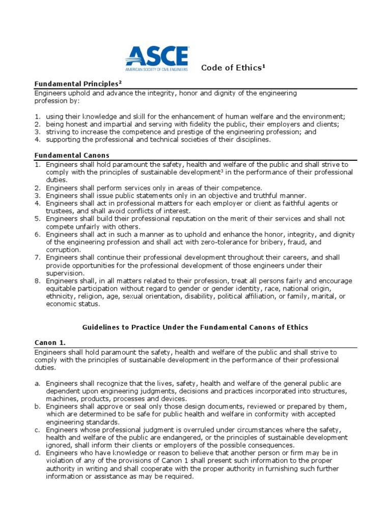 ASCE Code of Ethics July 2017 | PDF | Engineer | Corruption