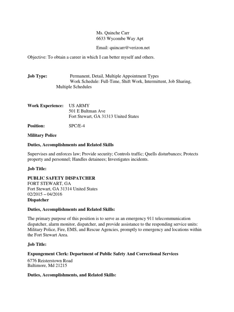 Military Police & Dispatcher Resume | PDF | Dispatcher | Military Police