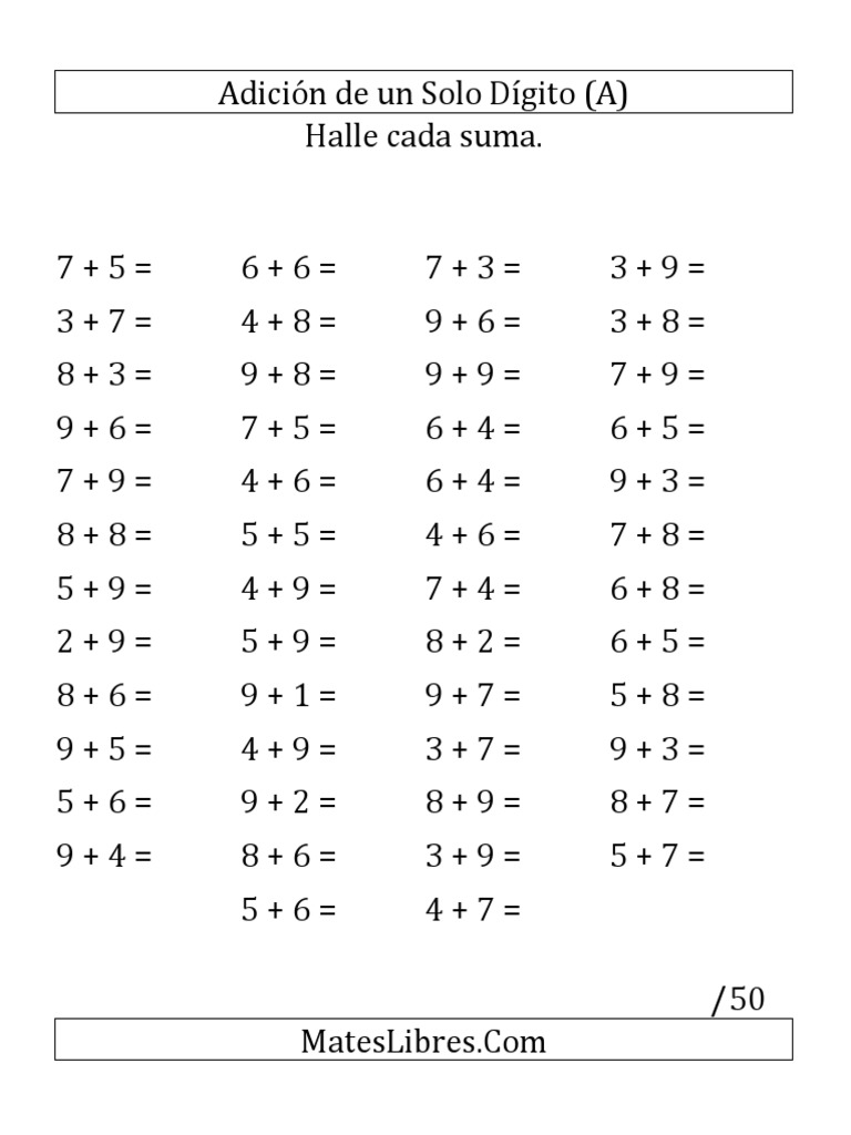 Adicion 1 Digito Acarreo Si Horizontal 50 Todo | PDF | Notación ...