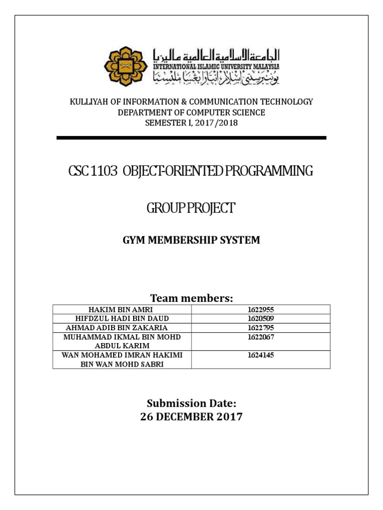 CSC 1103 Object-Oriented Programming Group Project: Gym Membership System | PDF | Password ...