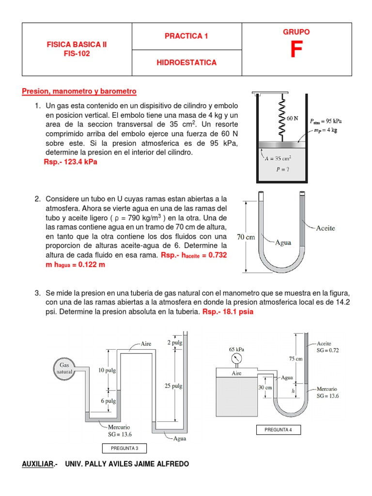 Práctica FIS-102 1er Parcial | PDF | Medida de presión | Presión