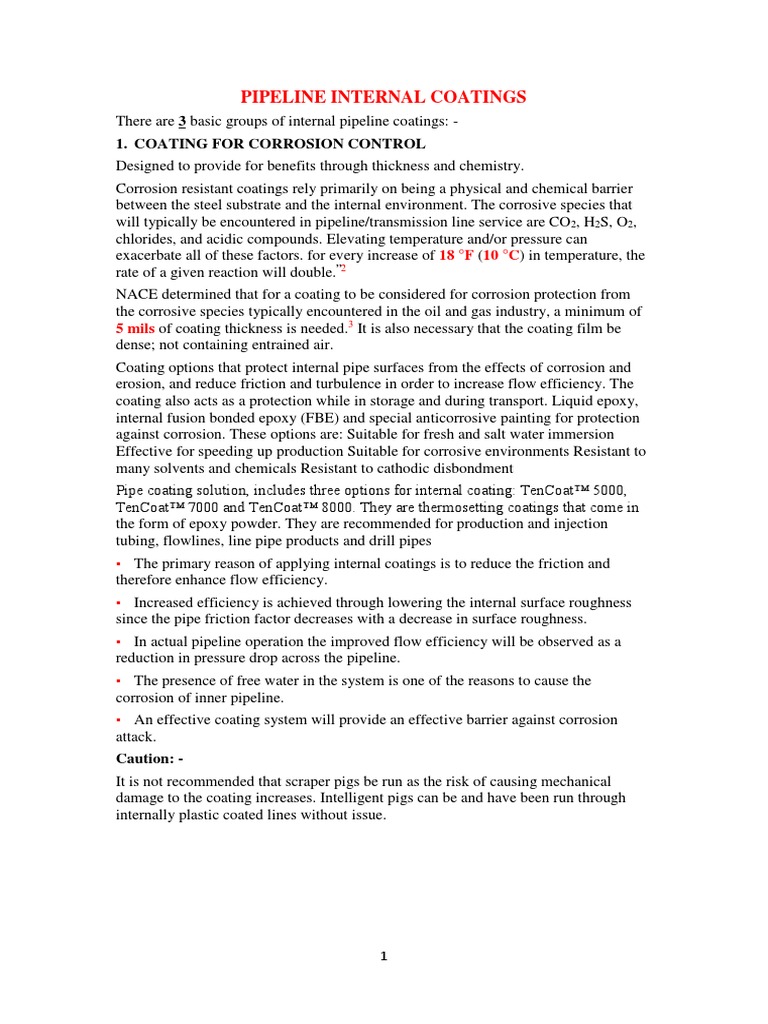 Pipeline Internal Coating | PDF | Corrosion | Pipeline Transport
