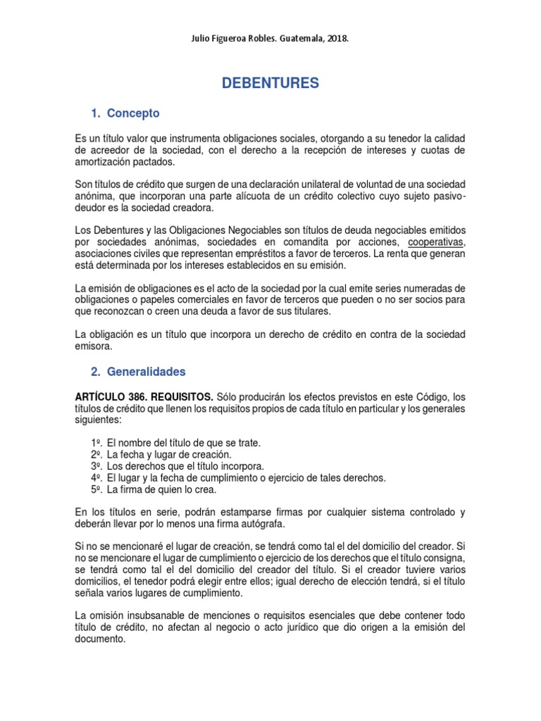 Definición y Proceso de Debentures en Guatemala | PDF | Instrumento ...