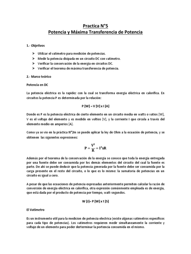 Practica N 5 | PDF | Voltio | Energia electrica