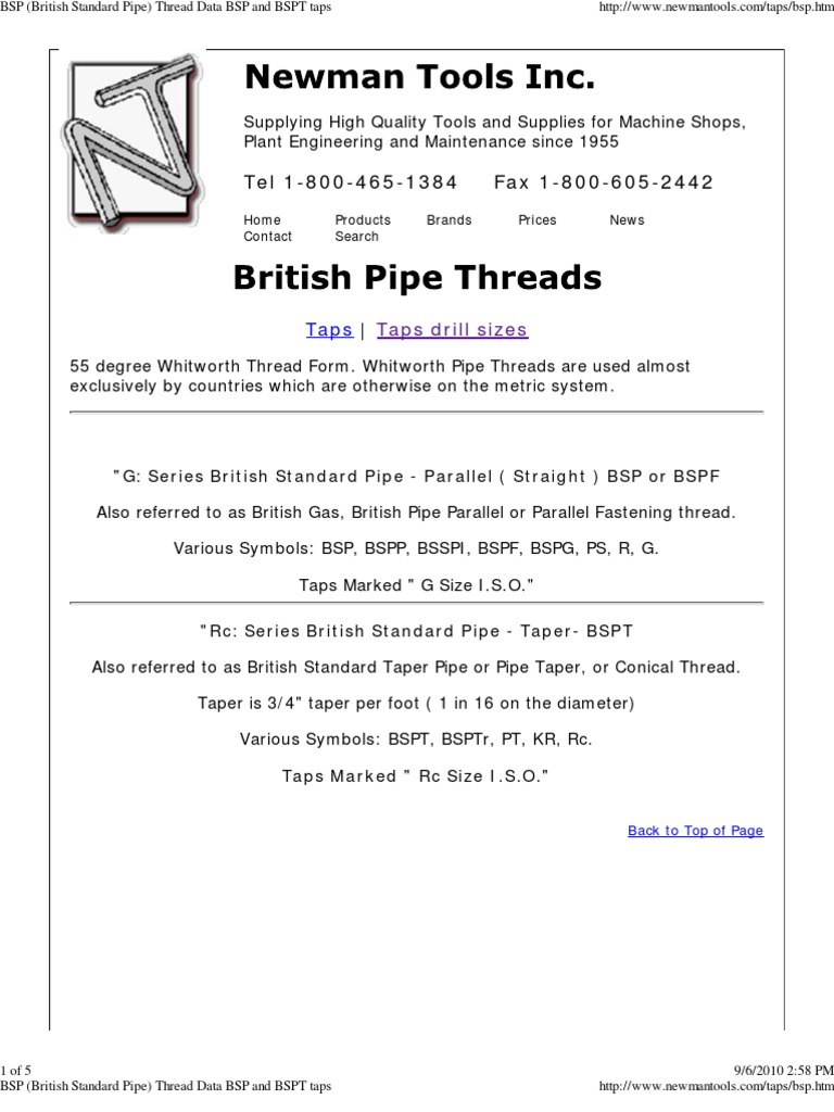 BSP Thread Sizes and Drill Guide | PDF | Machining | Metalworking