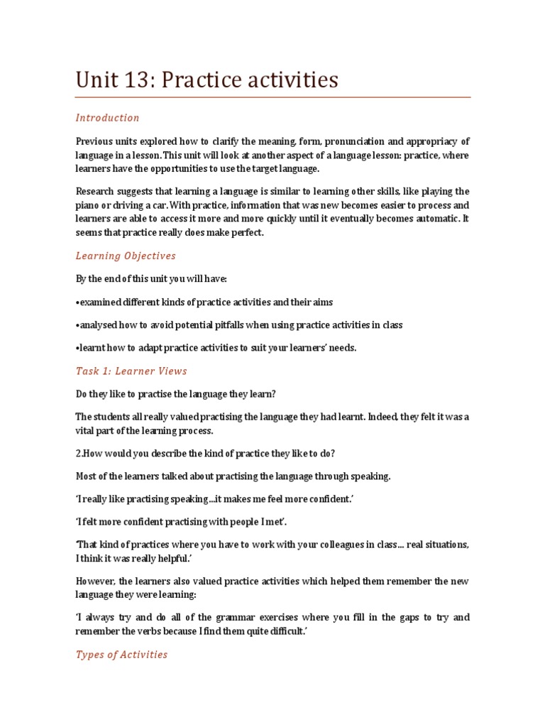 Unit 13 Practice Activities | PDF | Second Language | Phrase