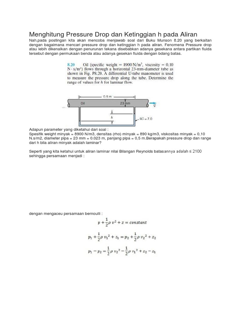 Menghitung Pressure Drop Dan Ketinggian H Pada Aliran | PDF