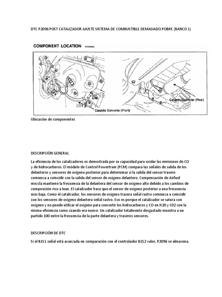 DTC p2096 Post Catalizador Ajuste Sistema de Combustible Demasiado ...
