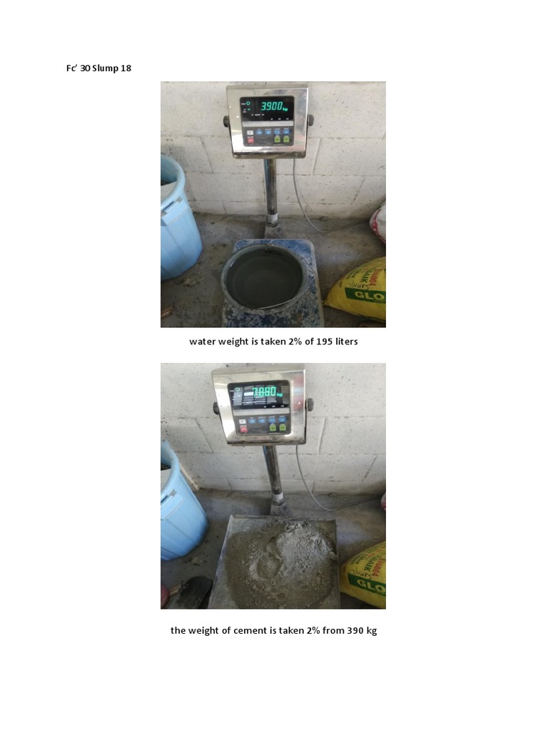 FC' 30 Slump 18: Water Weight Is Taken 2% of 195 Liters | PDF ...
