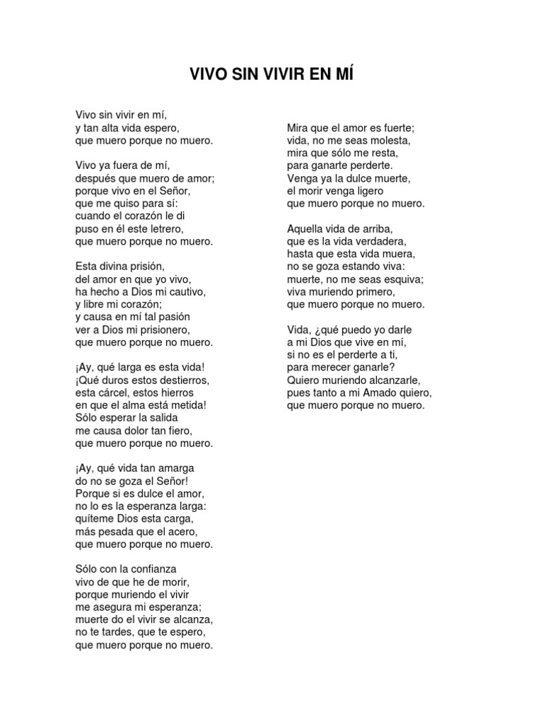 Poema "Vivo sin vivir en mí" | PDF