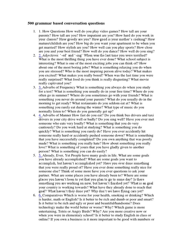 500 Grammar Based Conversation Questions | PDF