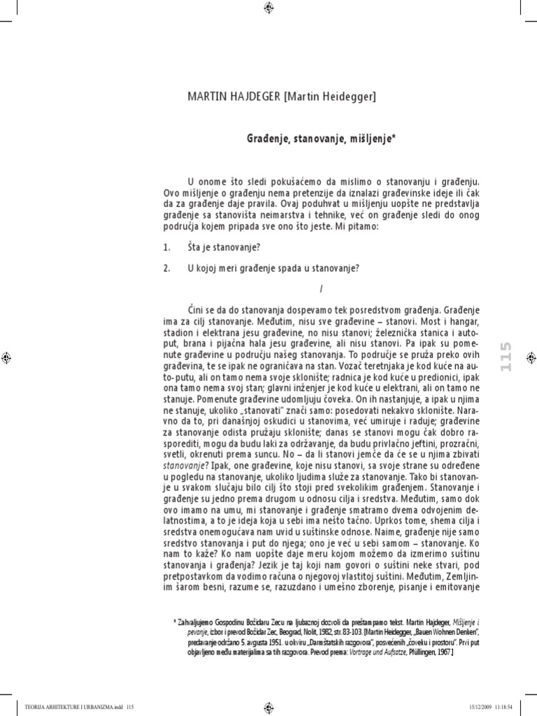 Hajdeger Gradjenje Stanovanje Misljenje | PDF