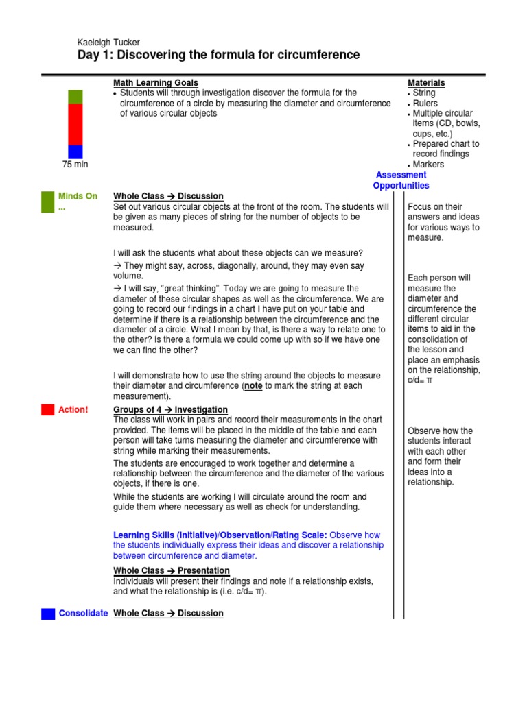 Circumference Lesson Plan | PDF | Pi | Lesson Plan