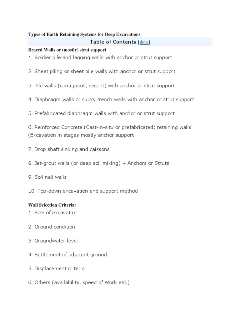 Earth Retaining Systems for Deep Excavations | PDF | Deep Foundation ...
