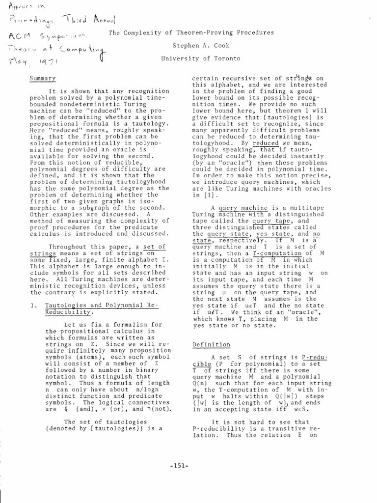 The Complexity Of Theorem Proving Procedures Pdf