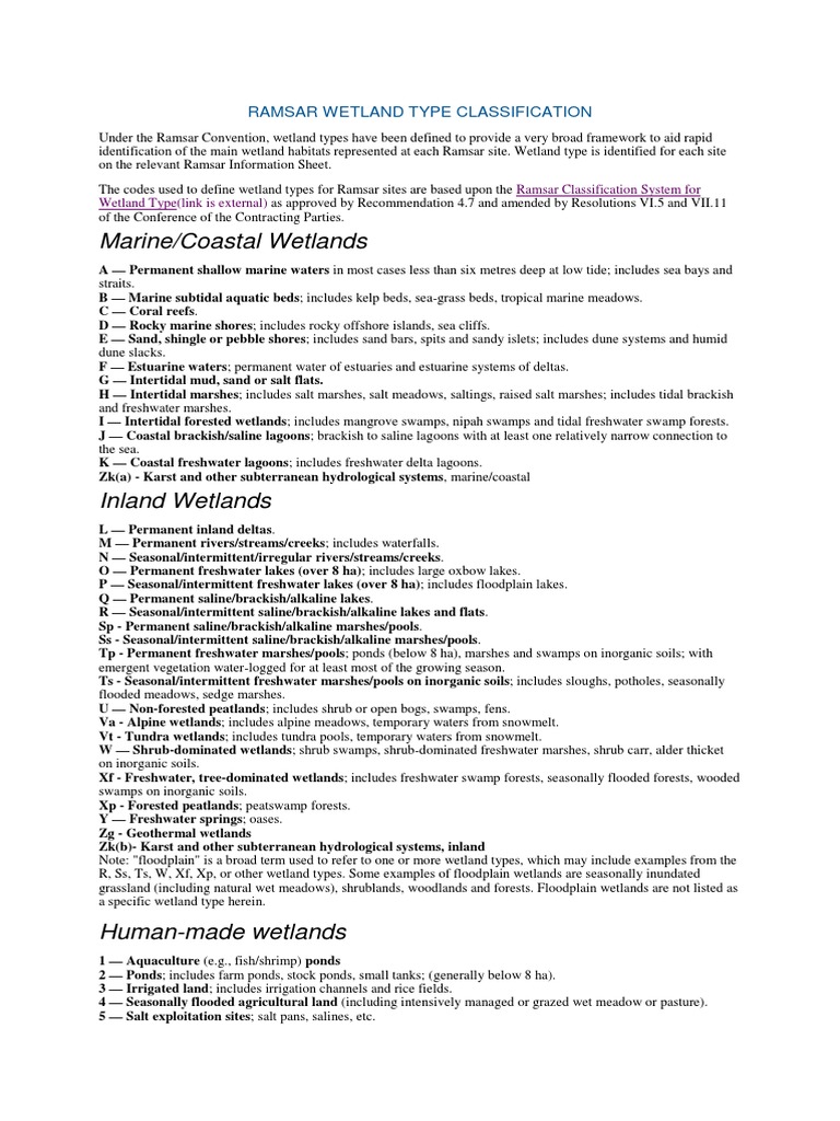 Ramsar Wetland Type Classification | PDF | Marsh | Wetland