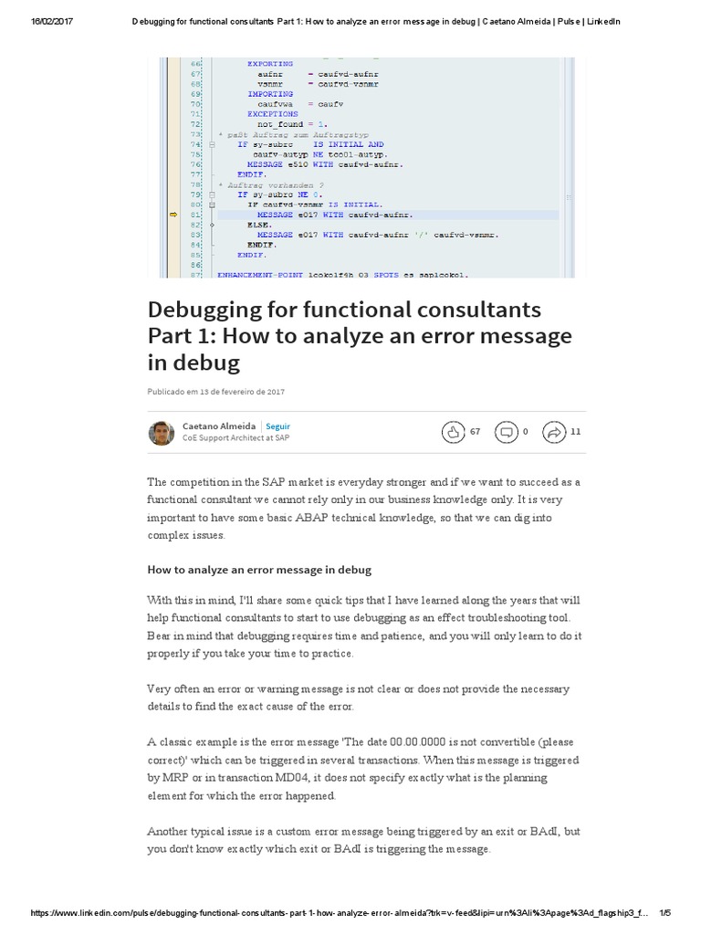 Debugging For Functional Consultants - How To Analyze An Error Message in Debug | PDF ...