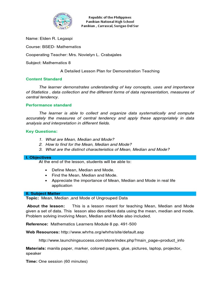 Content Standard: Republic of The Philippines Panikian National High ...