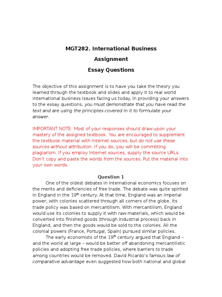 MGT282. International Business Assignment Essay Questions | PDF | Free ...