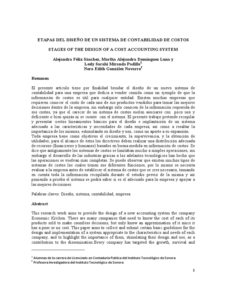 61c - Etapas Del Diseno de Un Sistema de Contabilidad de Costos1 PDF | PDF | Inventario | Costo
