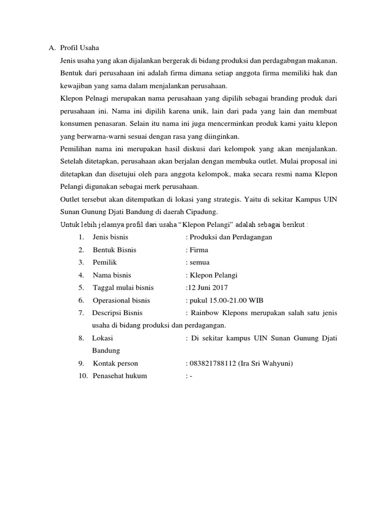 Profil Usaha | PDF | Bisnis