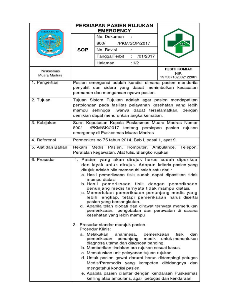 Sop Persiapan Pasien Rujukan Emergency | PDF