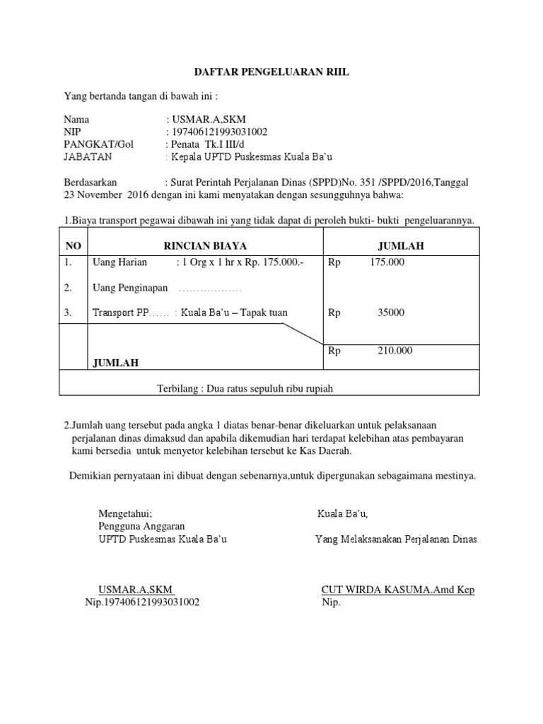 Daftar Rincian Rill SPPD | PDF
