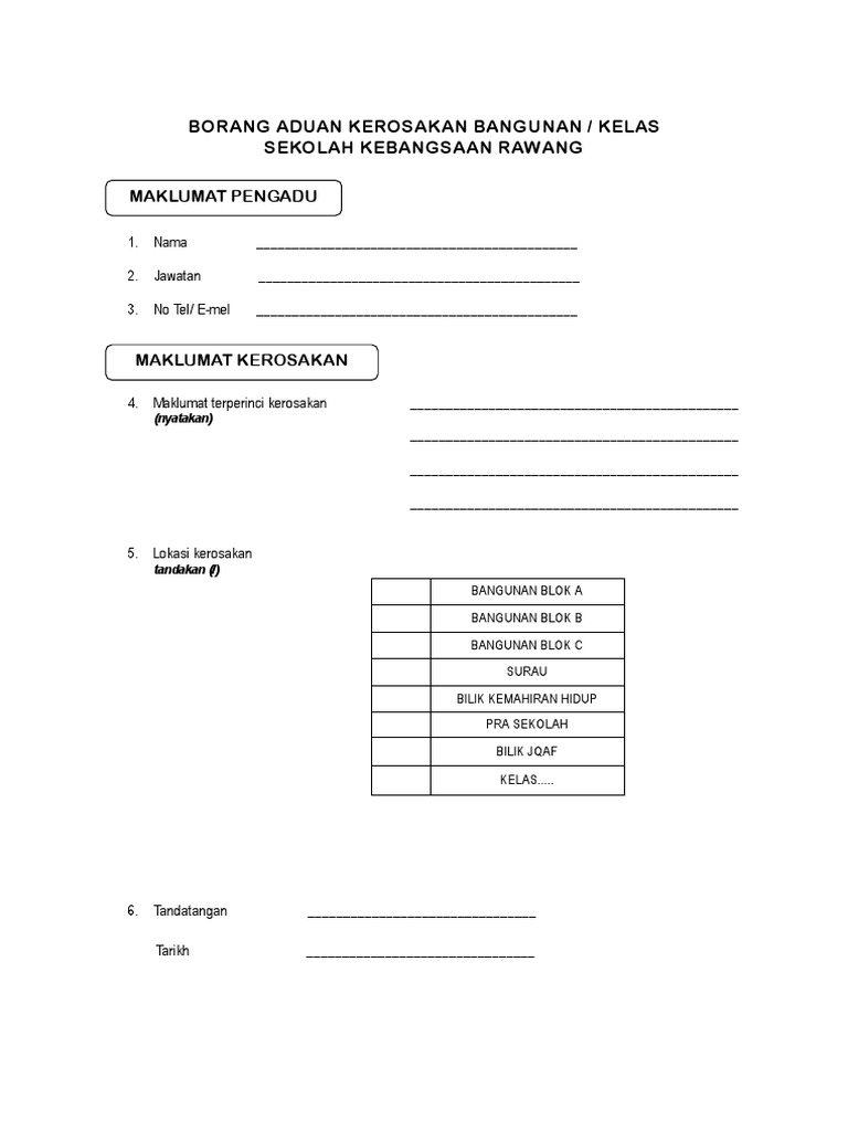 Borang Aduan Kerosakan Bangunan Pejabat | PDF
