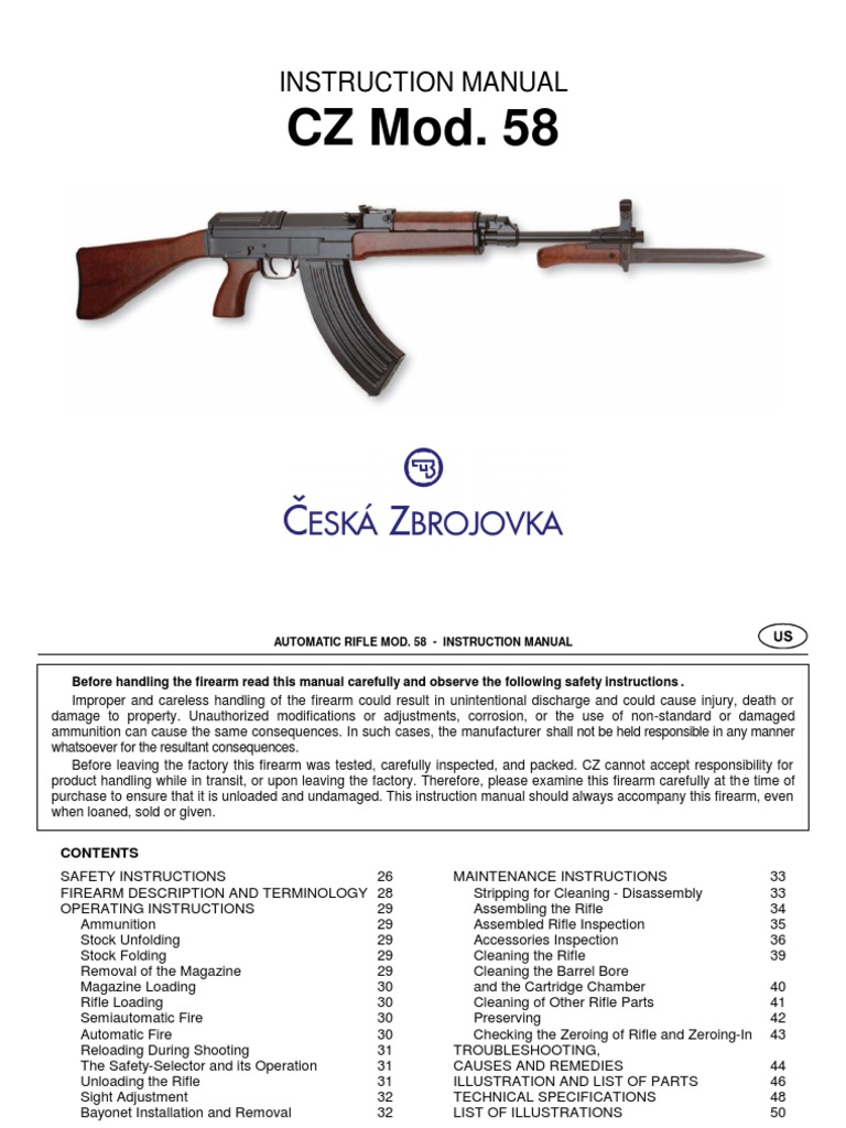 CZ Mod. 58: Instruction Manual | PDF | Magazine (Firearms) | Trigger ...