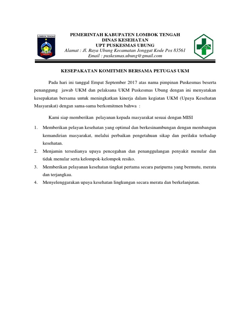6.1.1.1 6.1.2.3 Kesepakatan Komitmen Petugas UKM | PDF 6.1.1.1 6.1.2.3 Kesepakatan Komitmen Petugas UKM | PDF